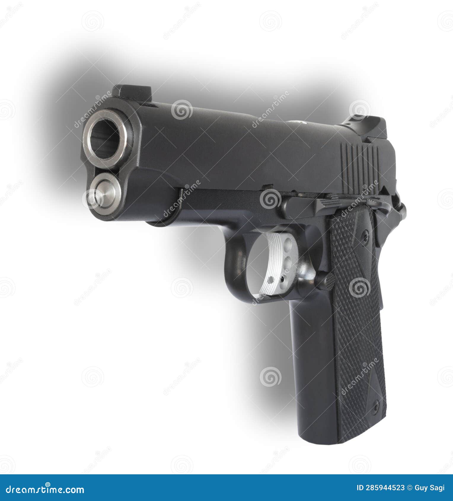 Black Semi Auto Pistol and Shadow Behind Stock Image - Image of control ...