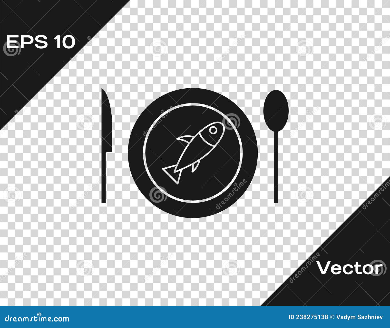 Black Served Fish on a Plate Icon Isolated on Transparent Background ...