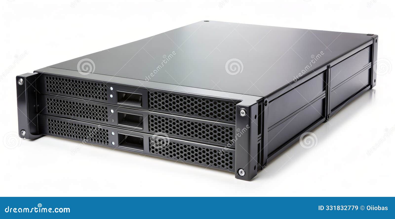 Black Server Rack with Three Drive Bays, Isolated on White Background ...