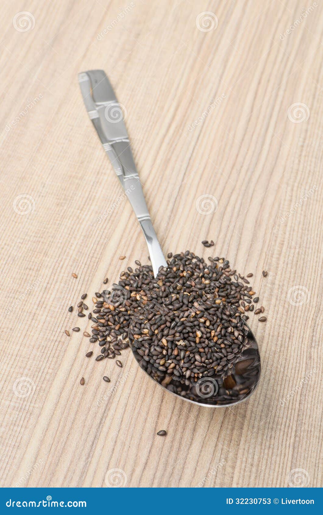 Black Sesame in the Spoon on Wooden Table Stock Image - Image of food ...