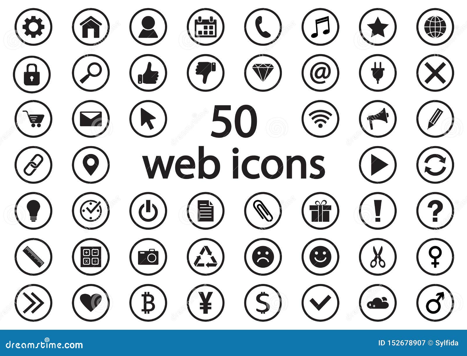 Black Set of Round Web Icons. Vector Stock Illustration - Illustration ...