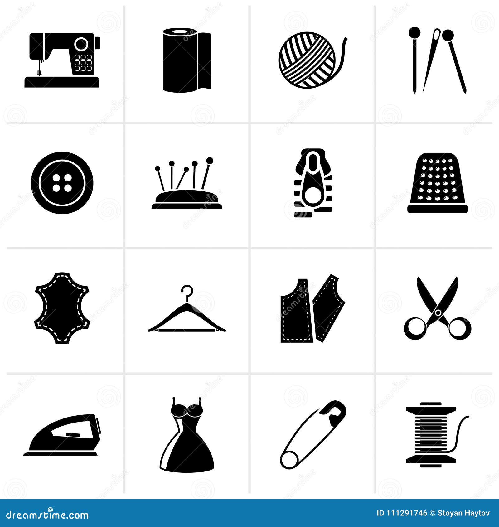 Black Sewing Equipment and Objects Icons Stock Vector - Illustration of ...