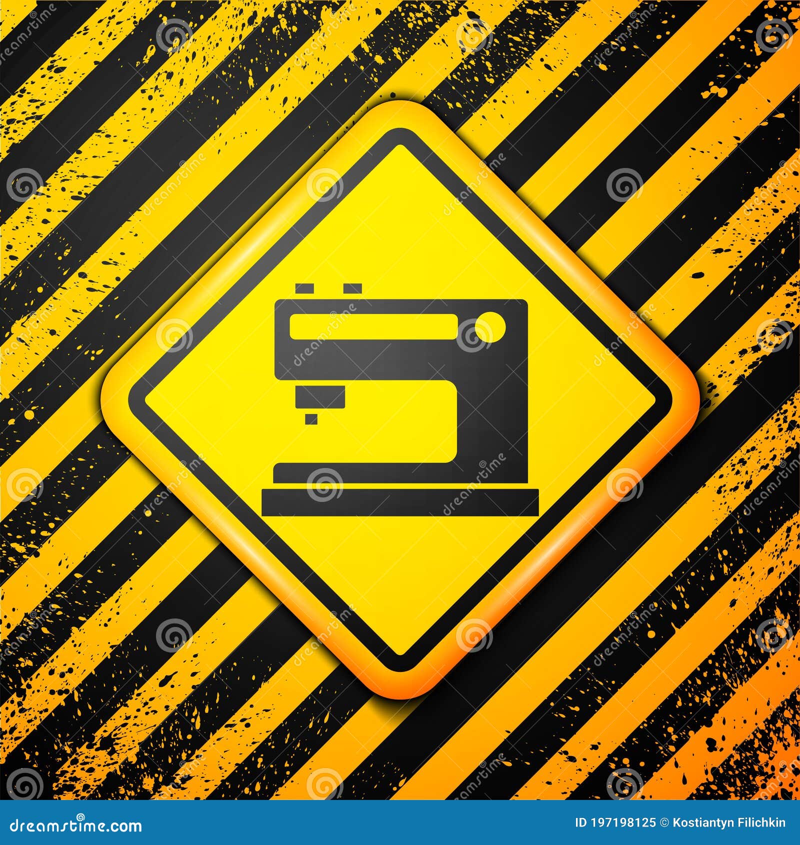 Black Sewing Machine Icon Isolated on Yellow Background. Warning Sign ...