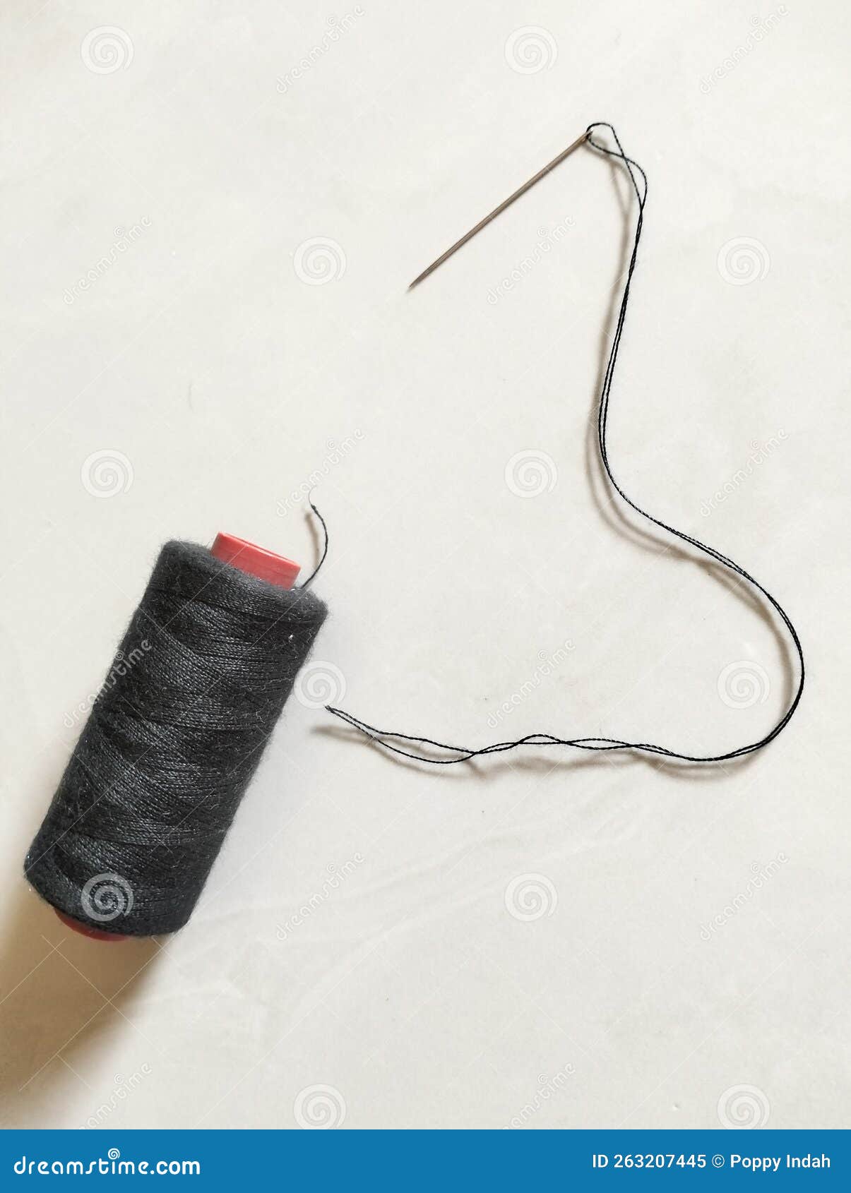 Black Sewing Thread and Needle Done by Hand Stock Image - Image of ...