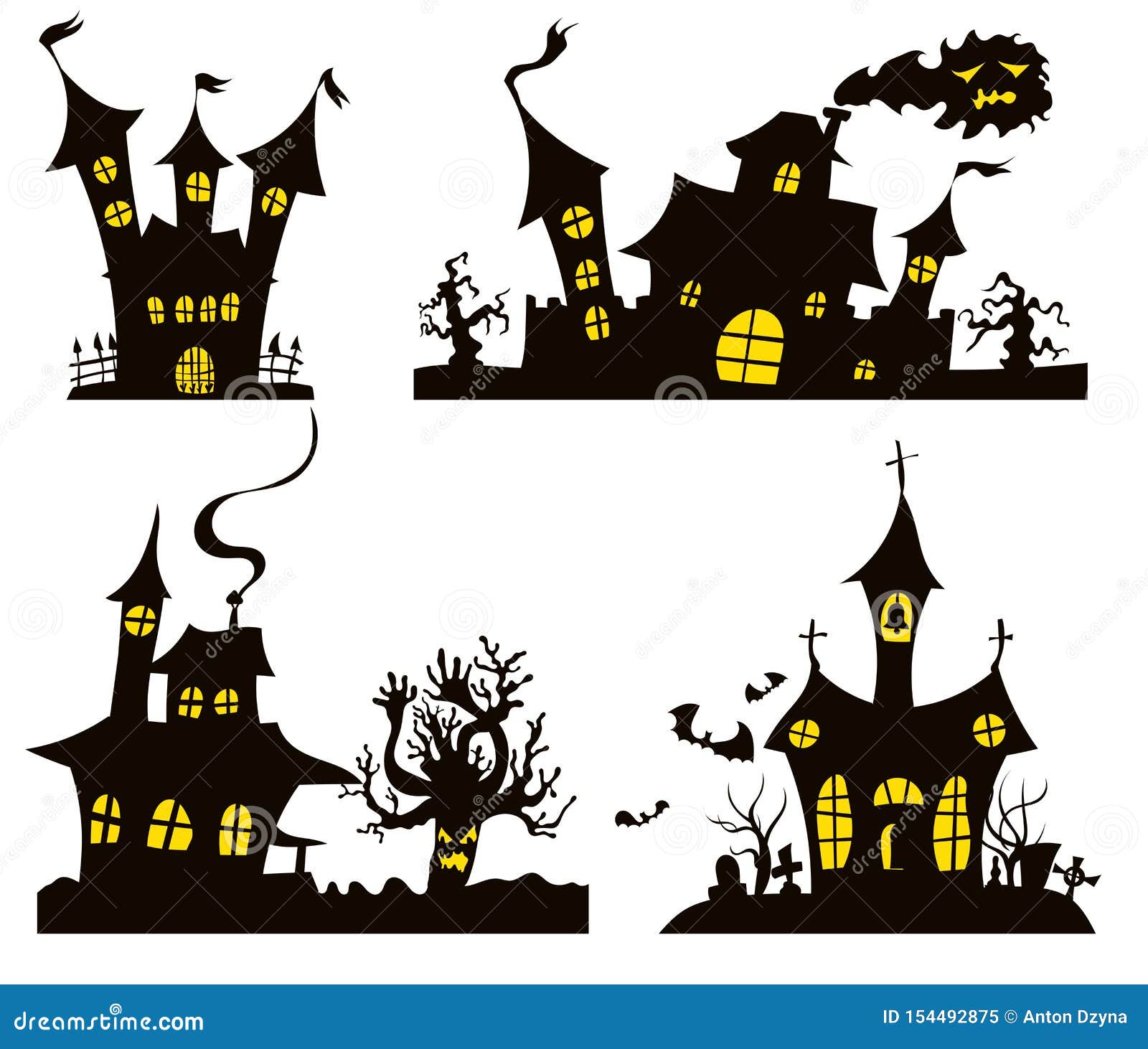 Shadow House Selection with Windows Halloween Stock Illustration ...