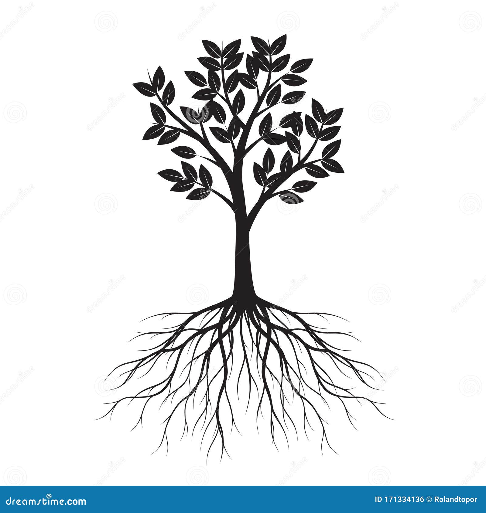 Black Shape of Tree with Leaves and Roots. Vector Outline Illustration ... Black Shape of Tree with Leaves and Roots. Vector Outline Illustration ...