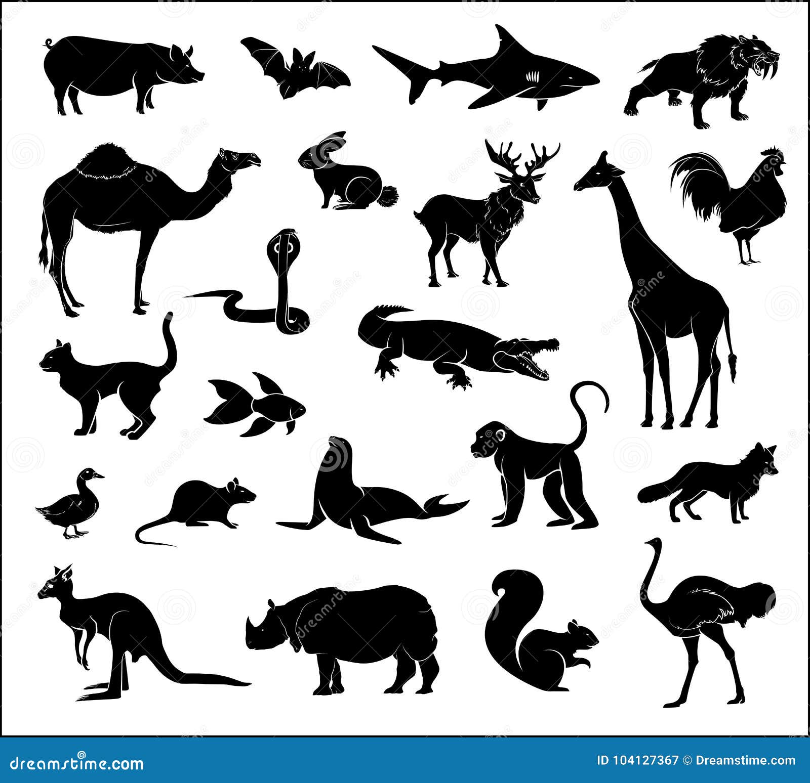 Black Shapes Animals Vector Set Stock Vector - Illustration of black ...