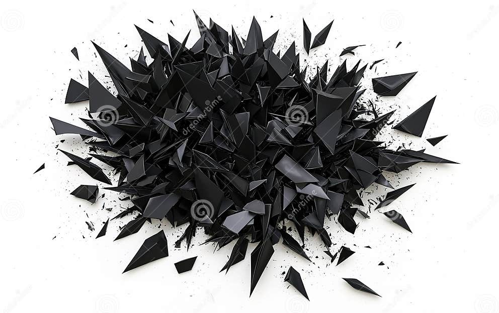 Black Shards of Material Scattered on a White Surface Create a Striking ...