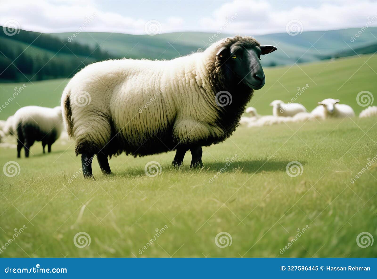 A Black Sheep with Curly Wool Standing in a Field Stock Illustration ...