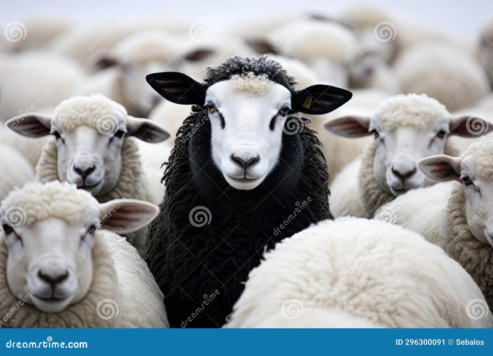 A Black Sheep Stands Out in a Flock of White Sheep Stock Illustration ...