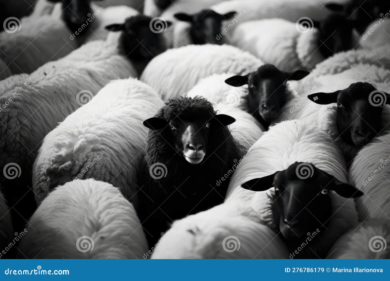 Black Sheep among Whites, Flock of Rams. Generative AI Stock Image ...
