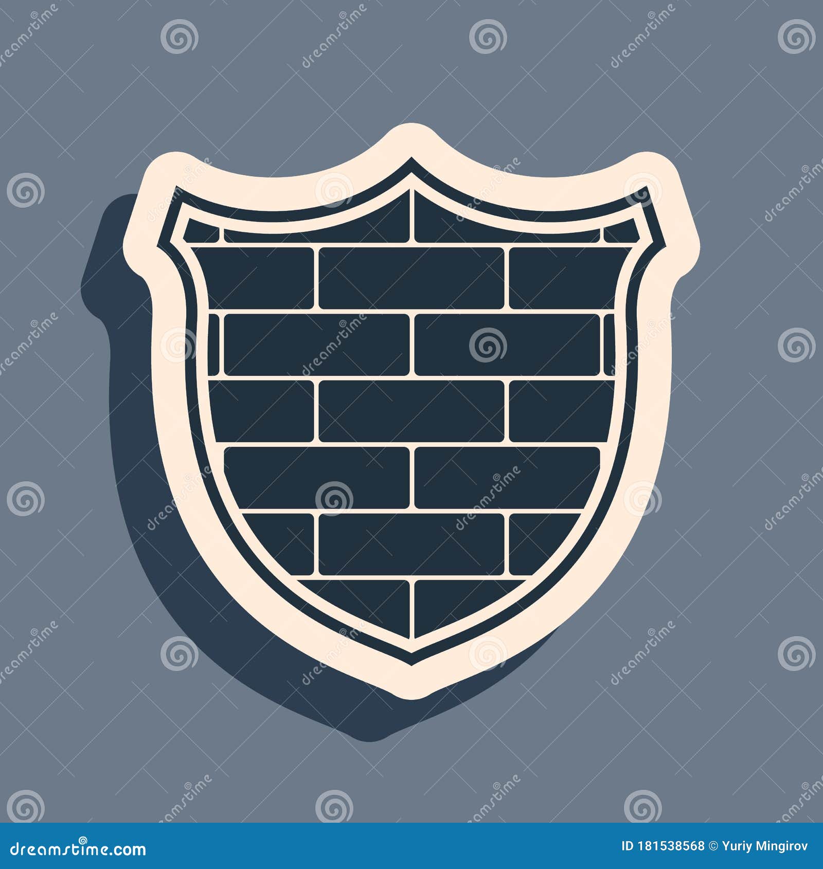 Black Shield with Cyber Security Brick Wall Icon Isolated on Grey ...