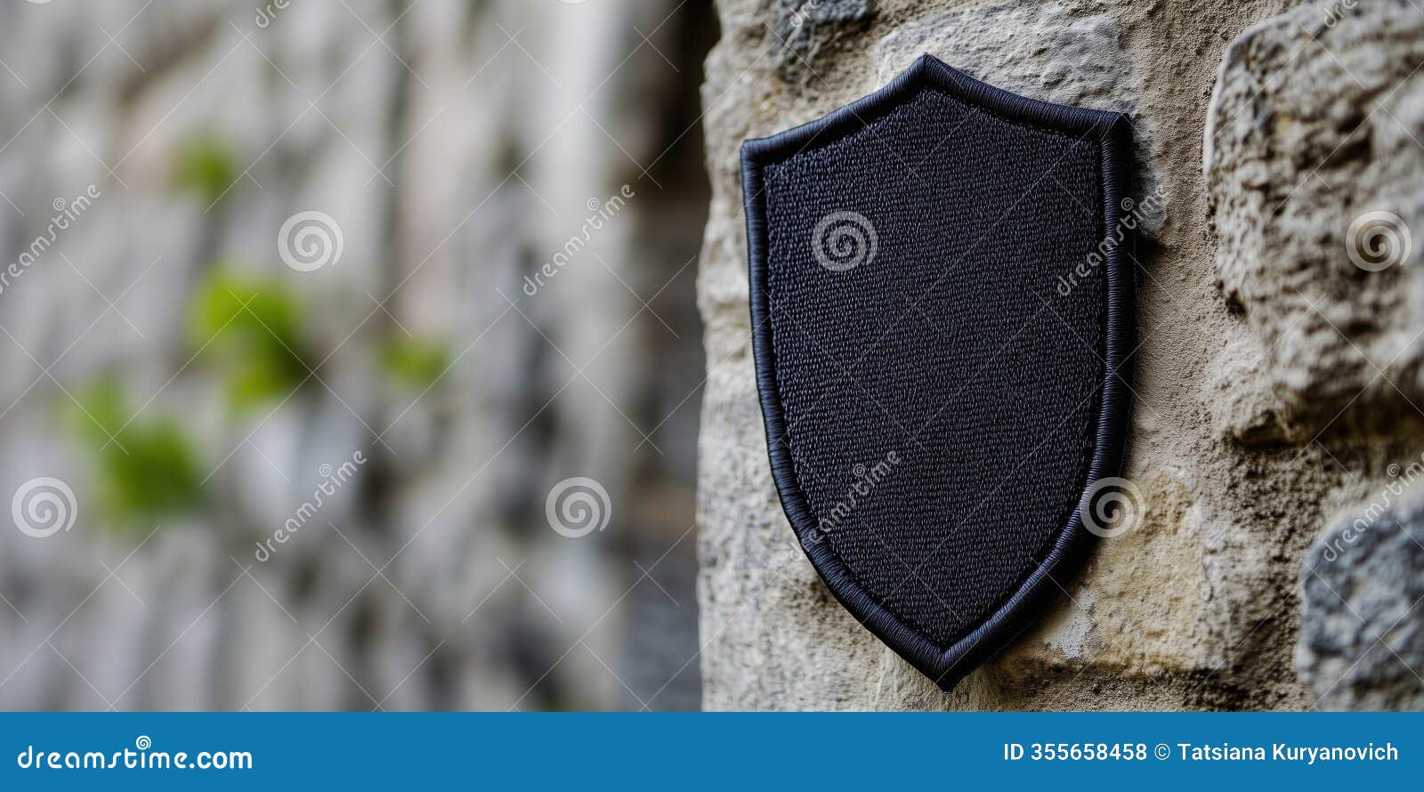 Black Shield Emblem On Stone Wall, Textured Surface, Nature Background ...