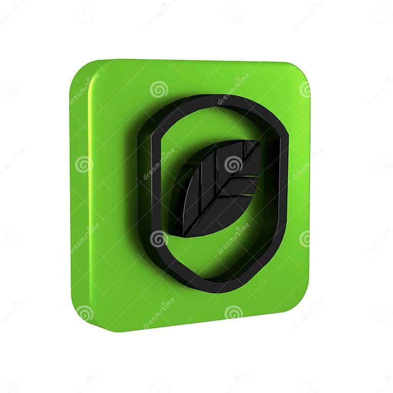 Black Shield with Leaf Icon Isolated on Transparent Background. Eco ...