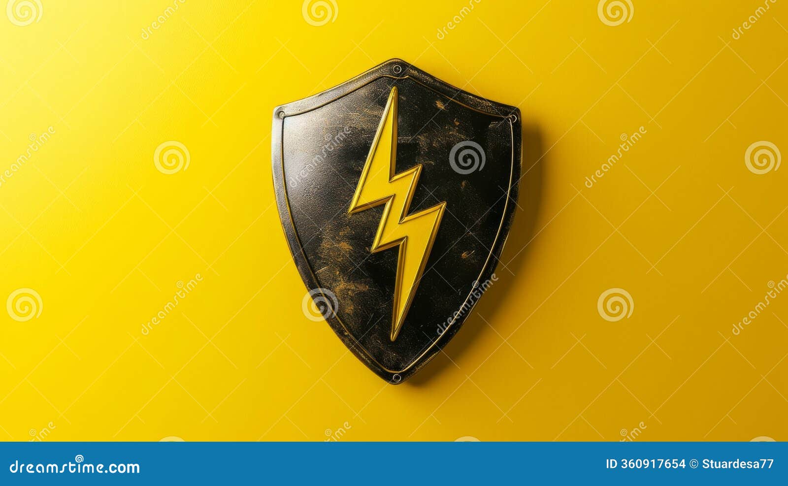 Black Shield with Yellow Lightning Bolt on Yellow Background Stock ...