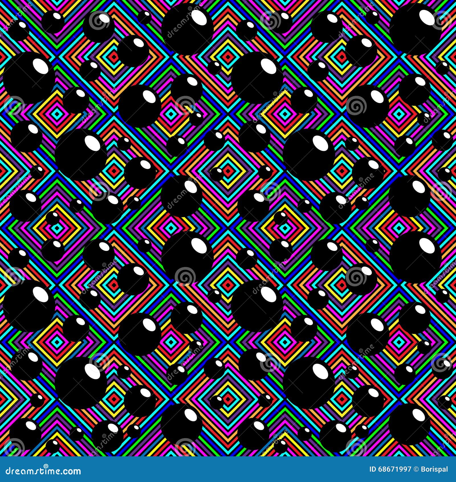 Black Shiny Balls and Colored Diamonds Pattern 2. Stock Vector ...