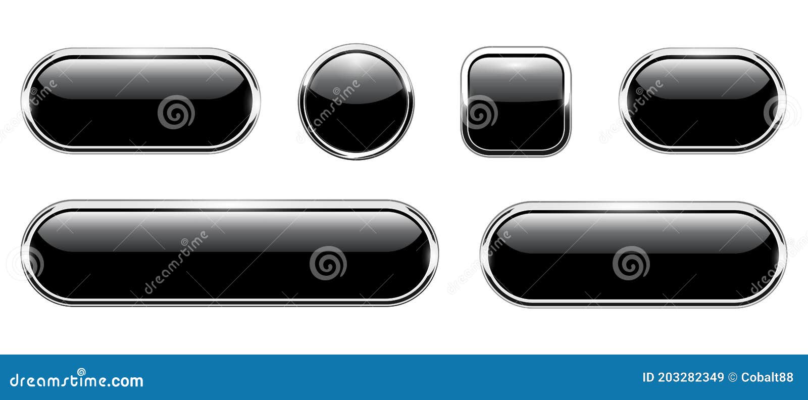 Black Shiny Buttons Set, Glossy Isolated Icons Stock Vector ...