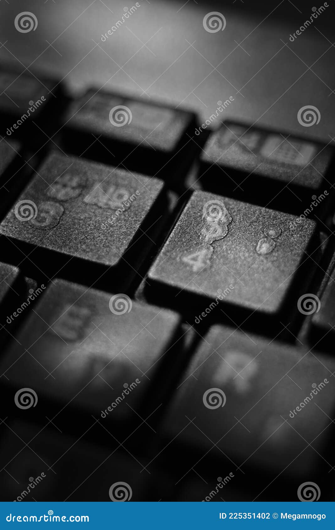 Black Shiny Keyboard Closeup View. Black and White Photo Stock Photo ...
