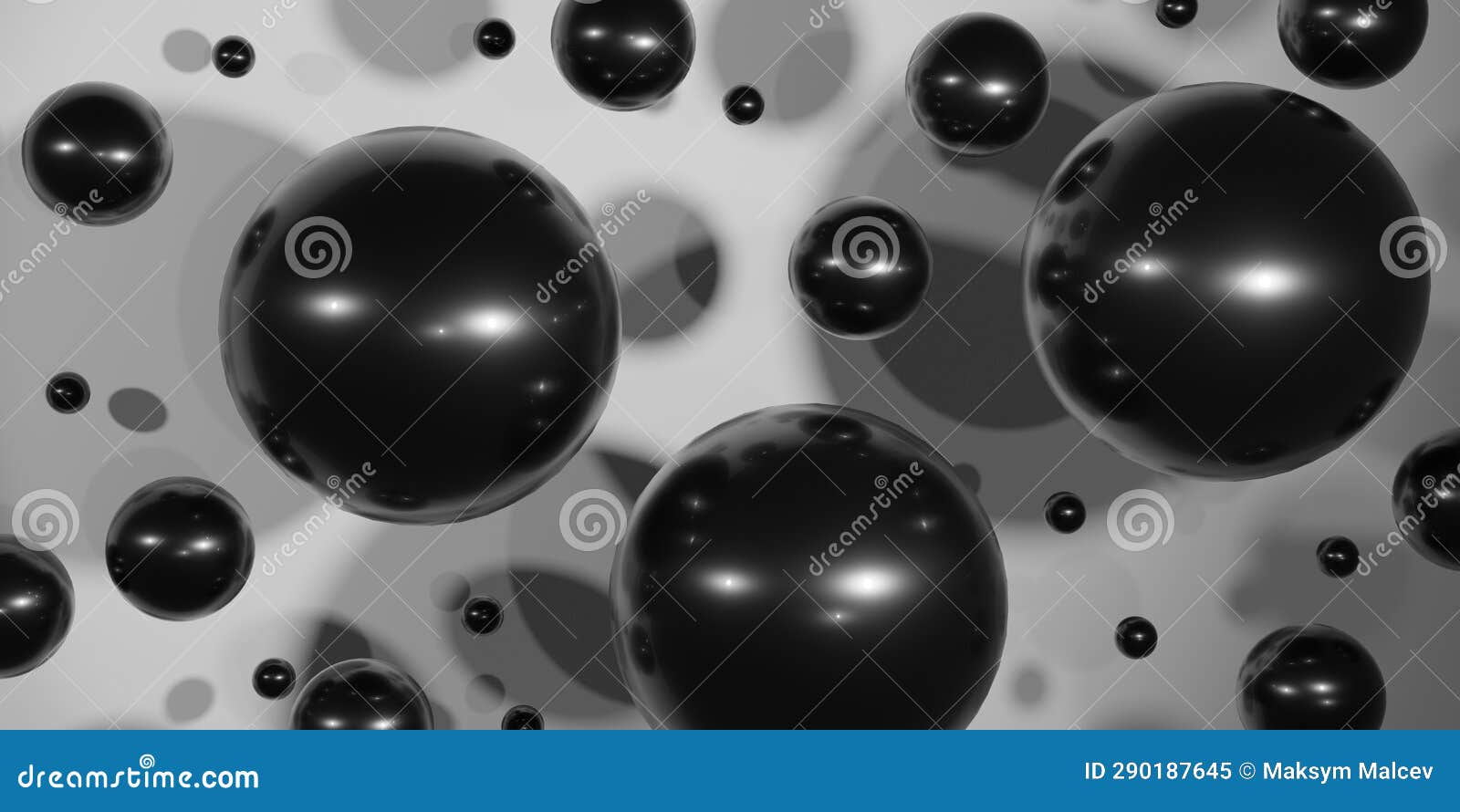 Black Shiny Spheres Fly on a White Background. Abstract 3D Render ...