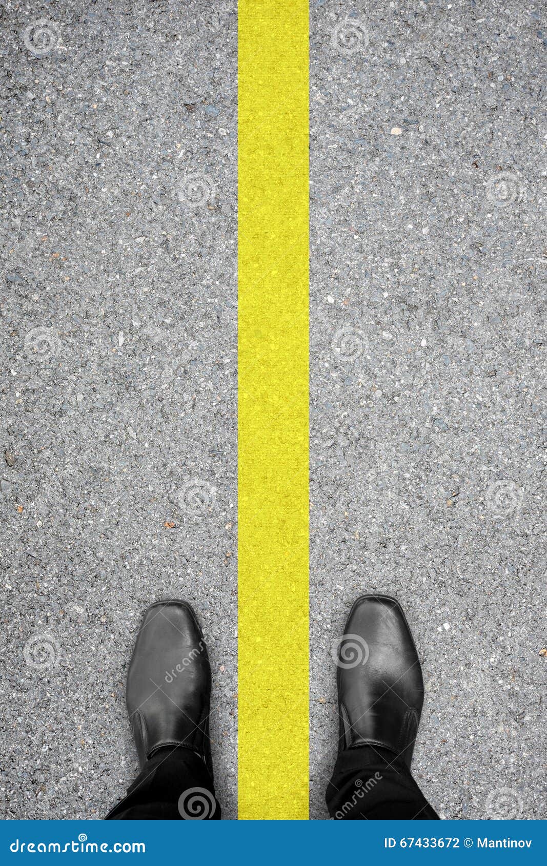 Black Shoes Standing on the Floor and Yellow Line Stock Photo - Image ...