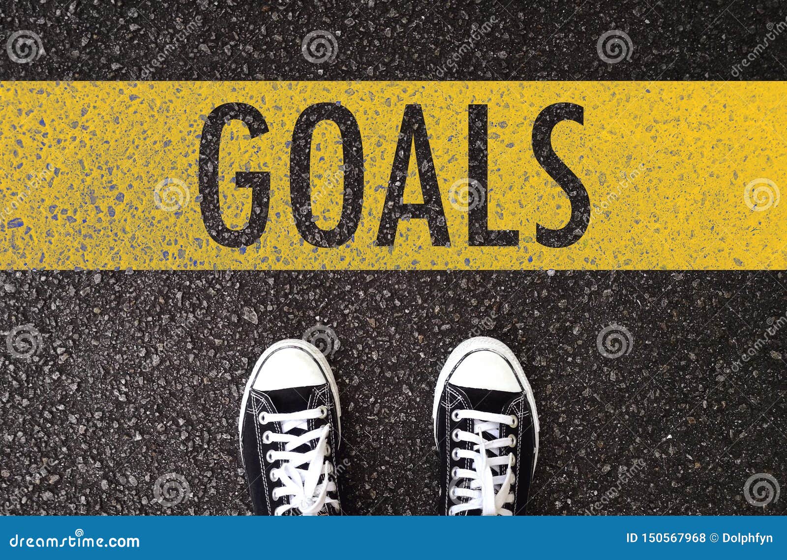 Black Shoes Standing at the Road with Goals Wording Stock Photo - Image ...