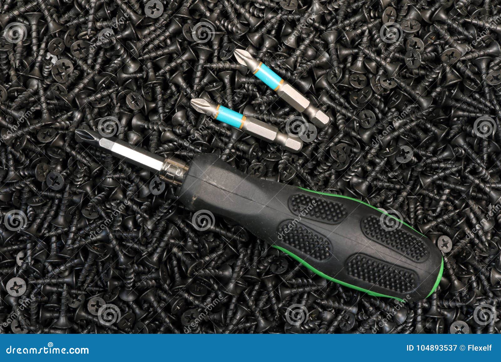 Black short screws. stock image. Image of steel, industry - 104893537