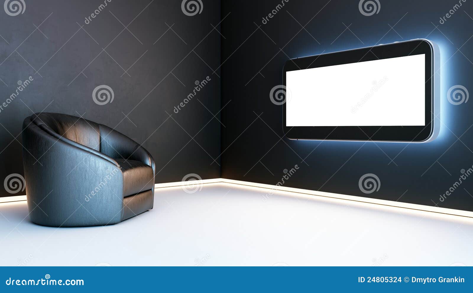 Black Showcase Room with 3d Technology Tv Stock Photo - Image of ...