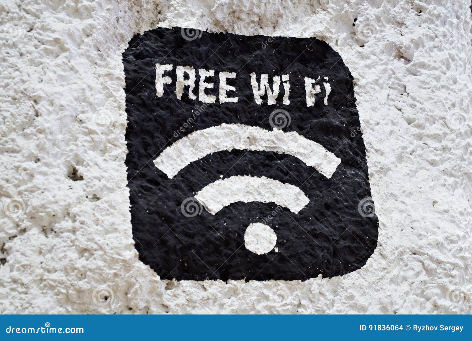 Black Sign of Free Wi-Fi on White Stone Wall Stock Illustration ...