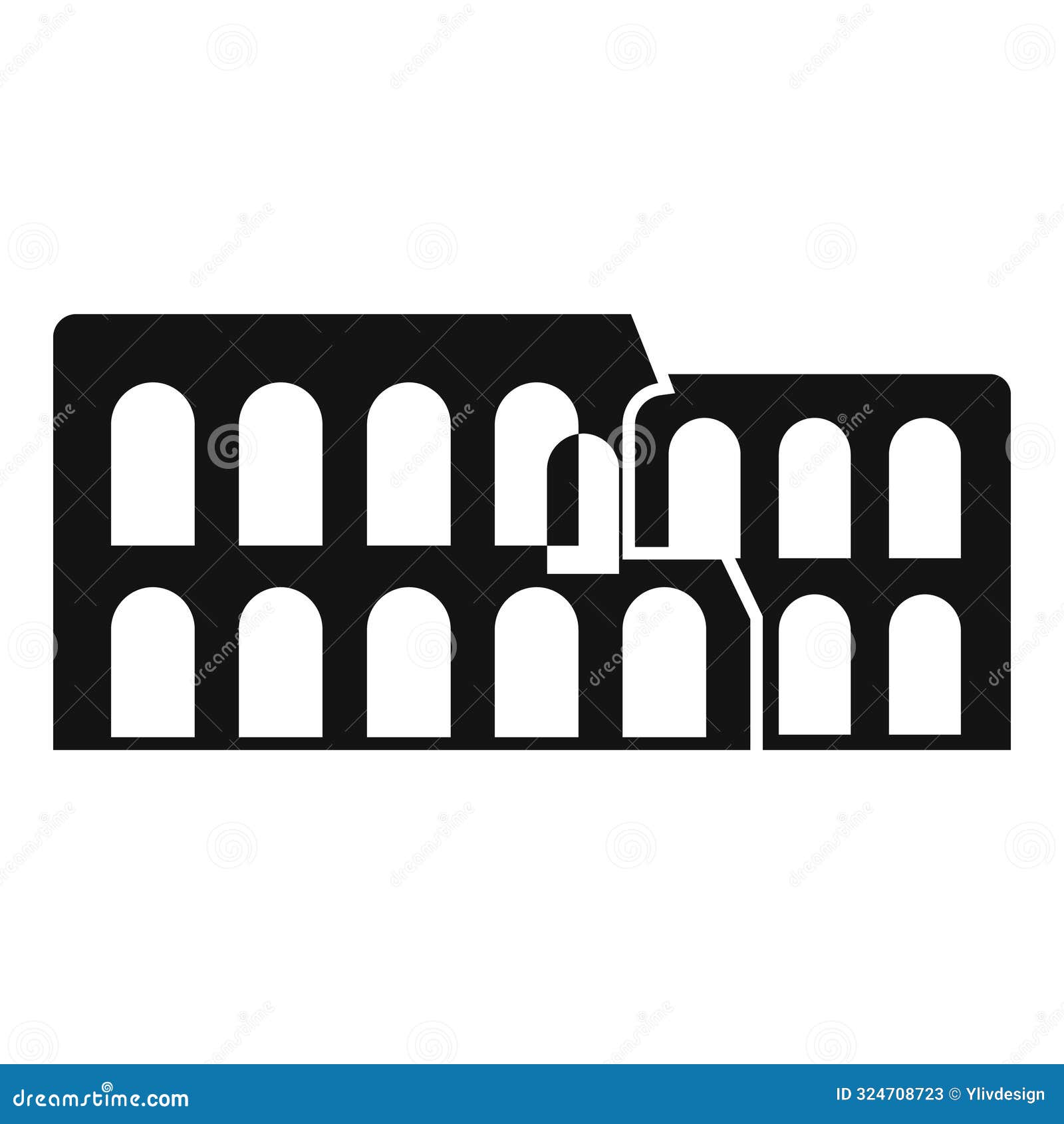 Black Silhouette Ancient Building Ruins Architecture Icon Stock ...