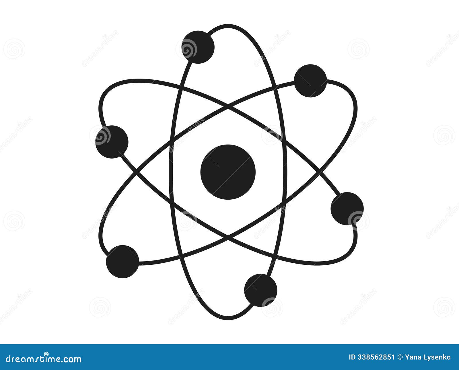 Black Silhouette Of An Atom With Orbiting Electrons Isolated On A White ...