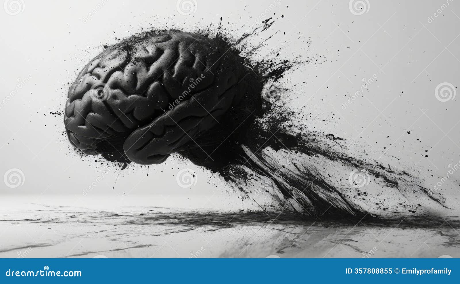 A Black Silhouette of a Brain with an Ink Splatter Effect Abstractly ...