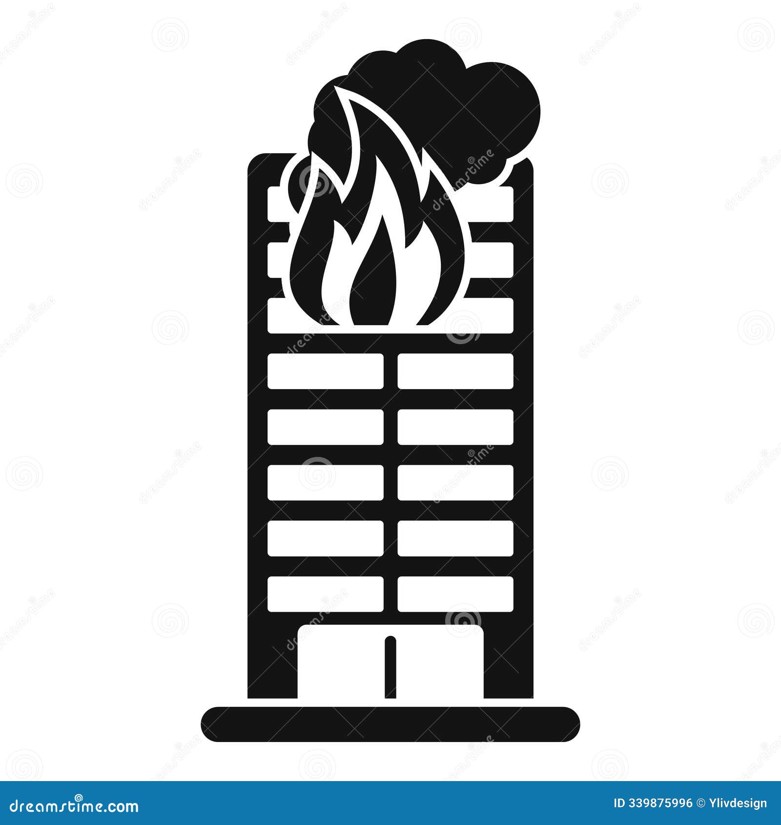 Burning Office Building with Smoke and Flames Icon Stock Illustration ...