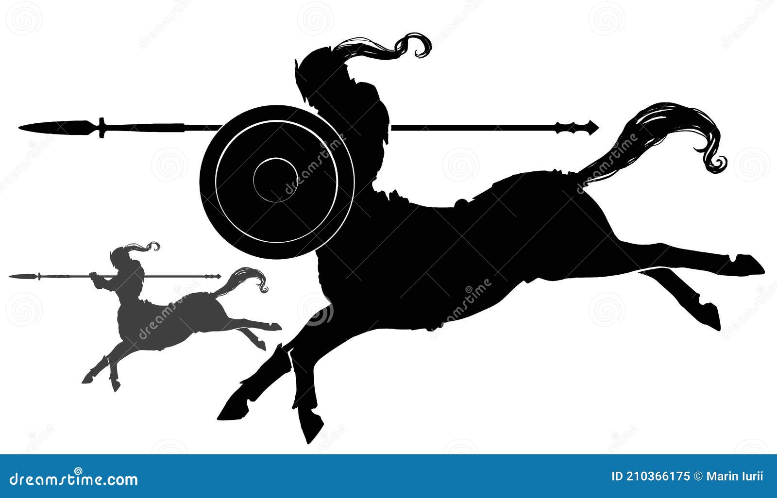 The Black Silhouette of a Centaur Knight with a Shield and Spear ...