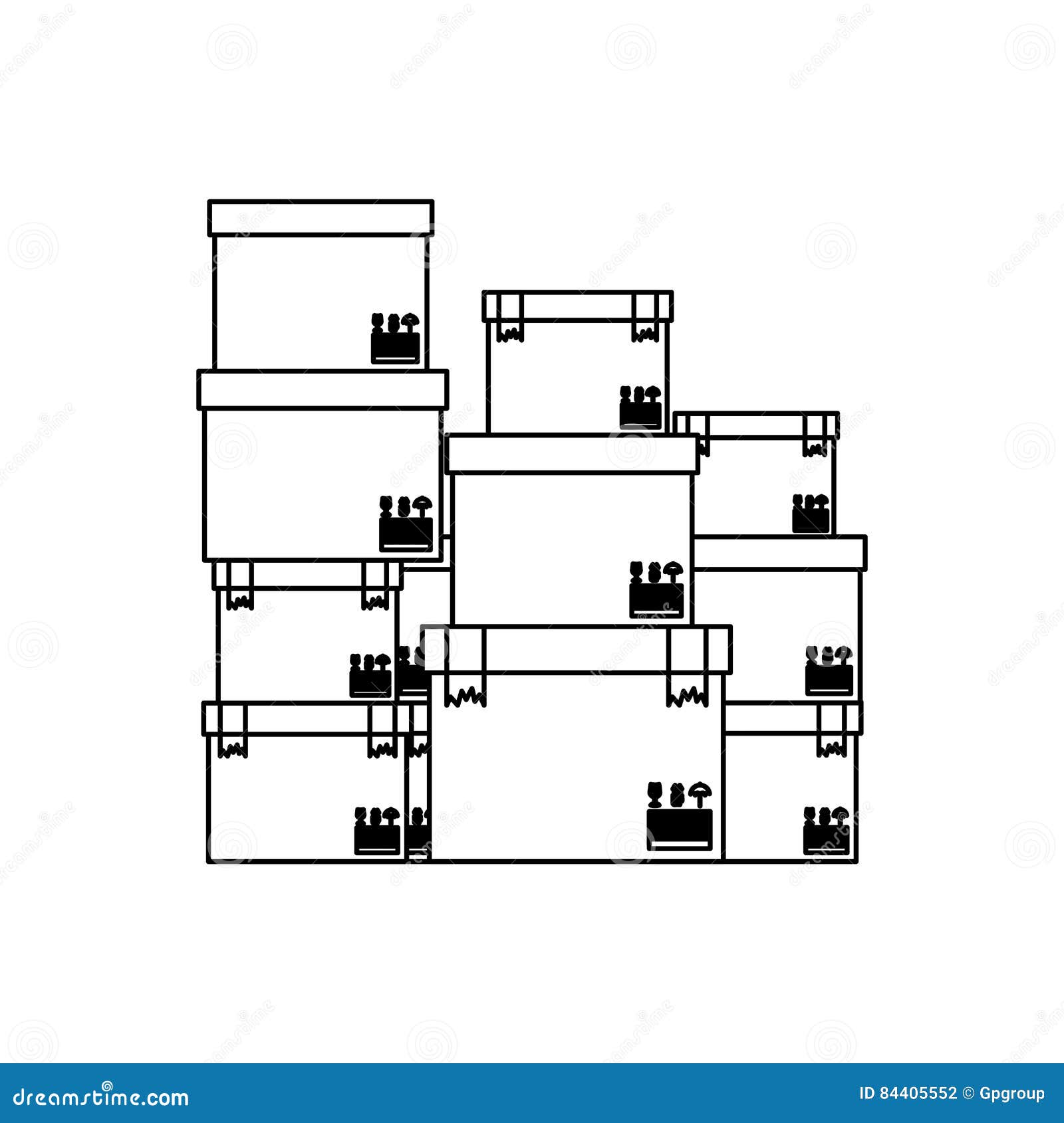 Black Silhouette Contour Boxes Stacked and Sealed Stock Vector ...