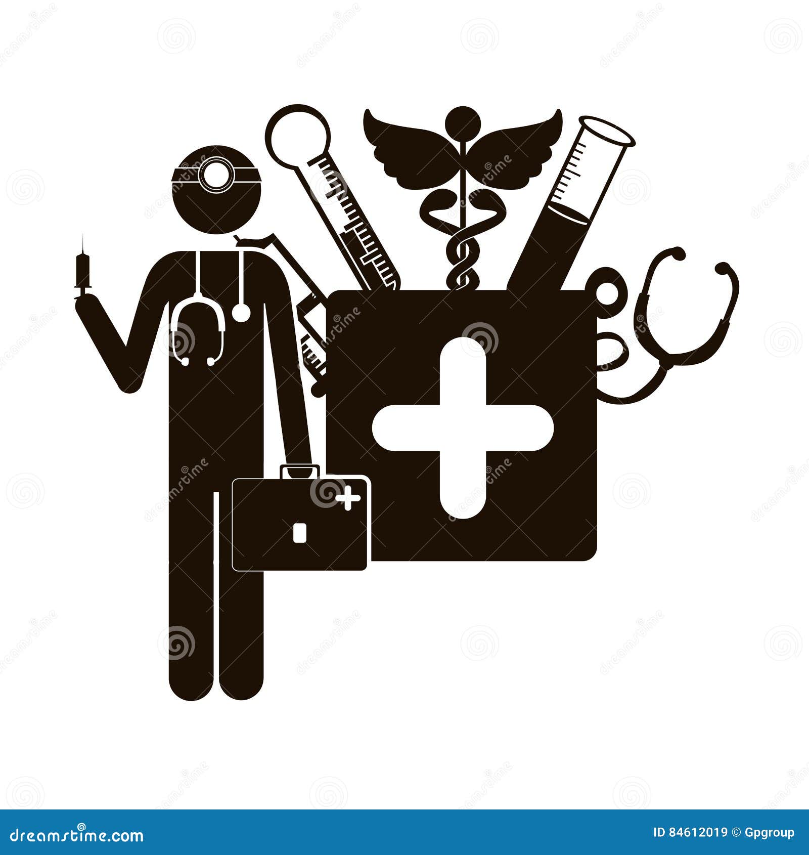 Black Silhouette Doctor with Medical Tools Stock Vector - Illustration ...
