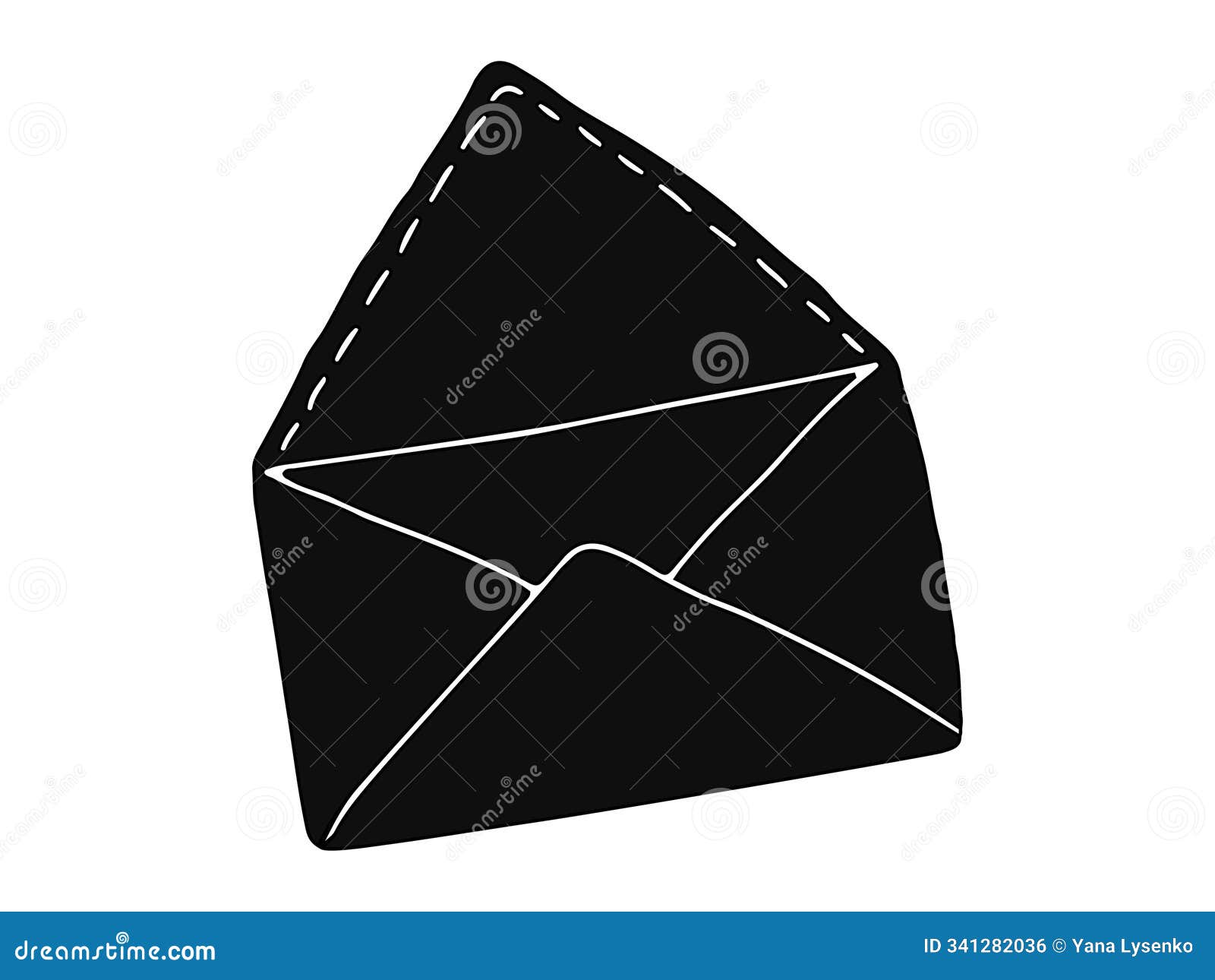 Black Silhouette Drawing Of Open Envelope Isolated On White Background ...