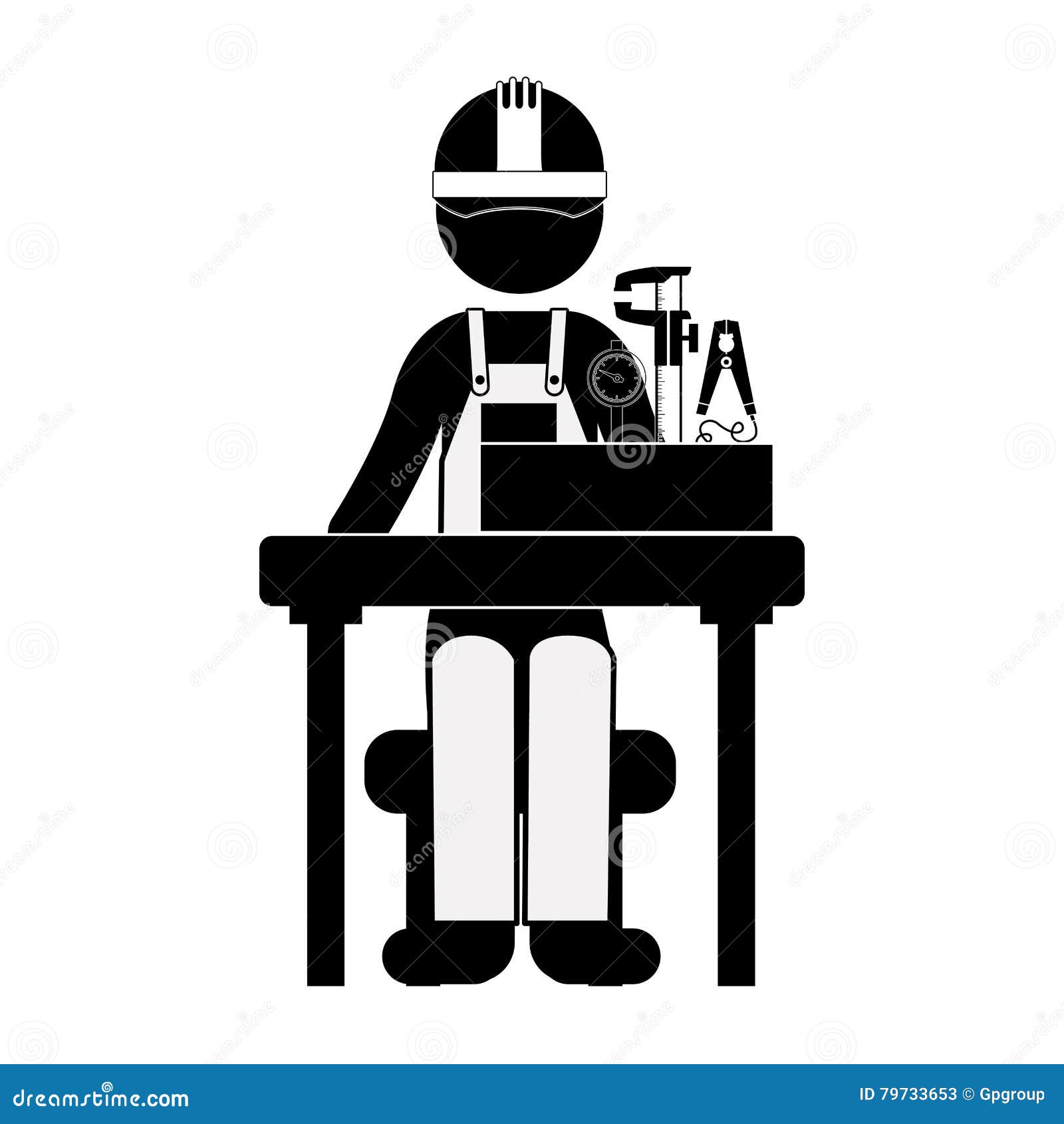Black Silhouette Engineer Sitting with Measuring Elements Stock Vector ...