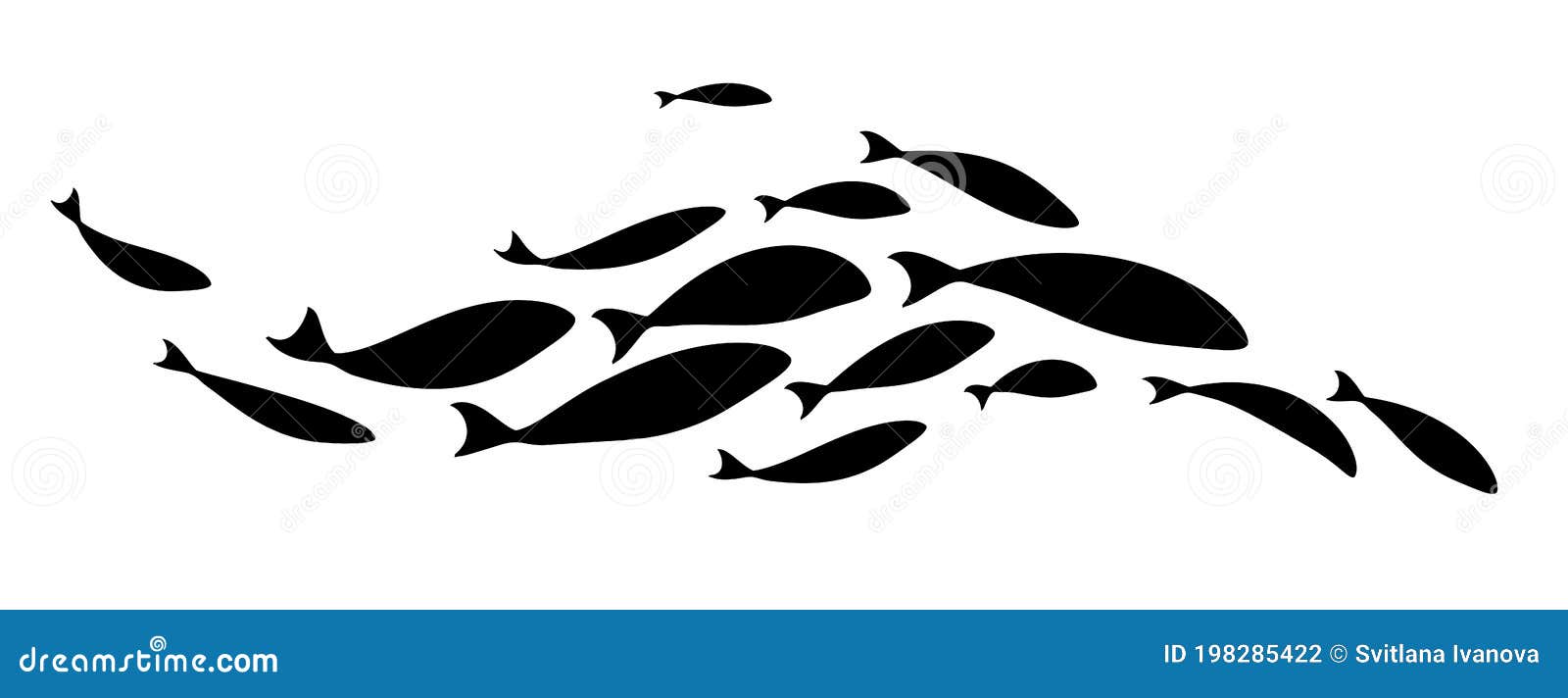 Black Silhouette of Flock of Fish. School of Fish Stock Illustration ...