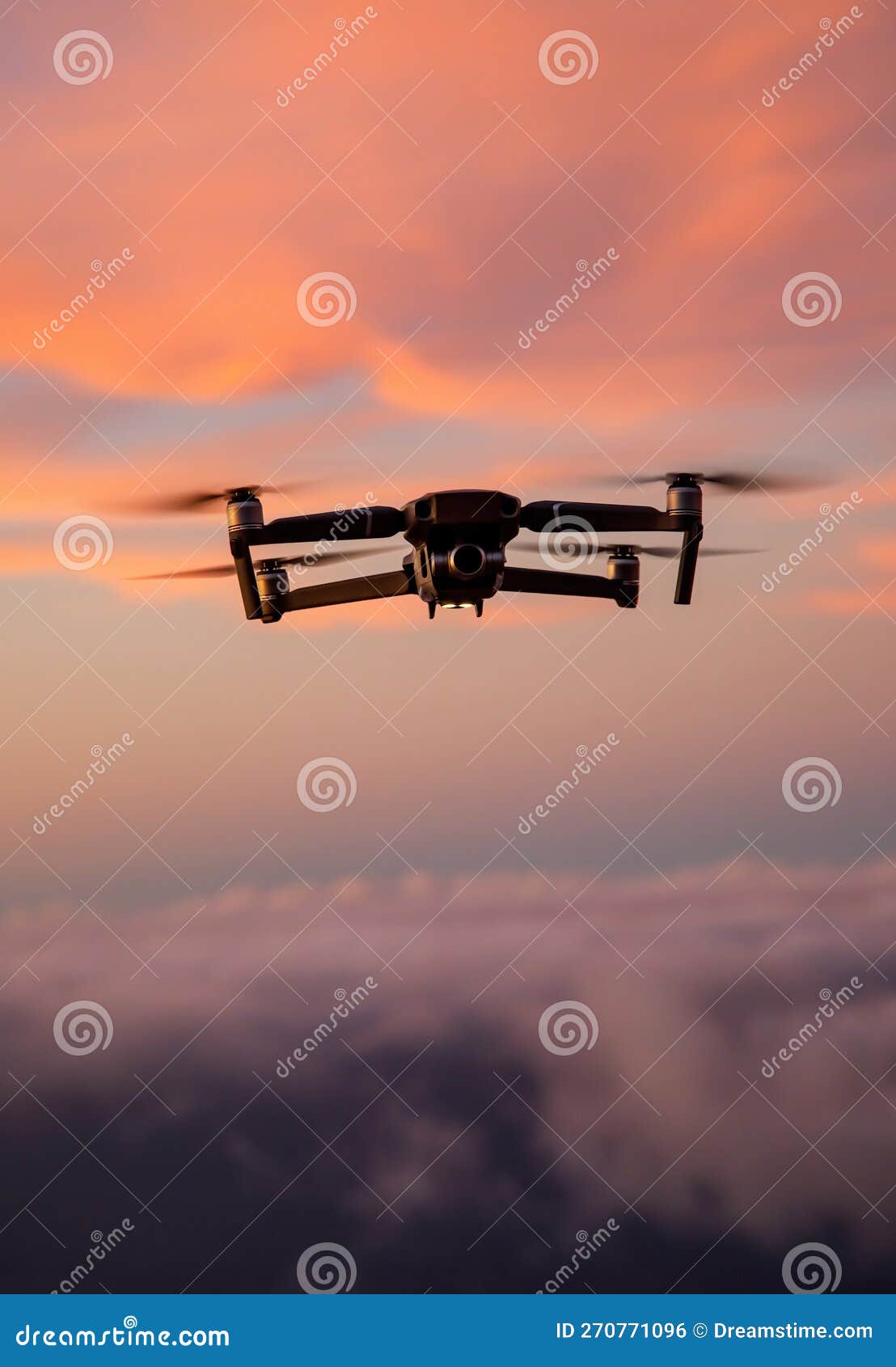 Black Silhouette of a Foldable Drone Flying in the Sky. Stock Photo ...