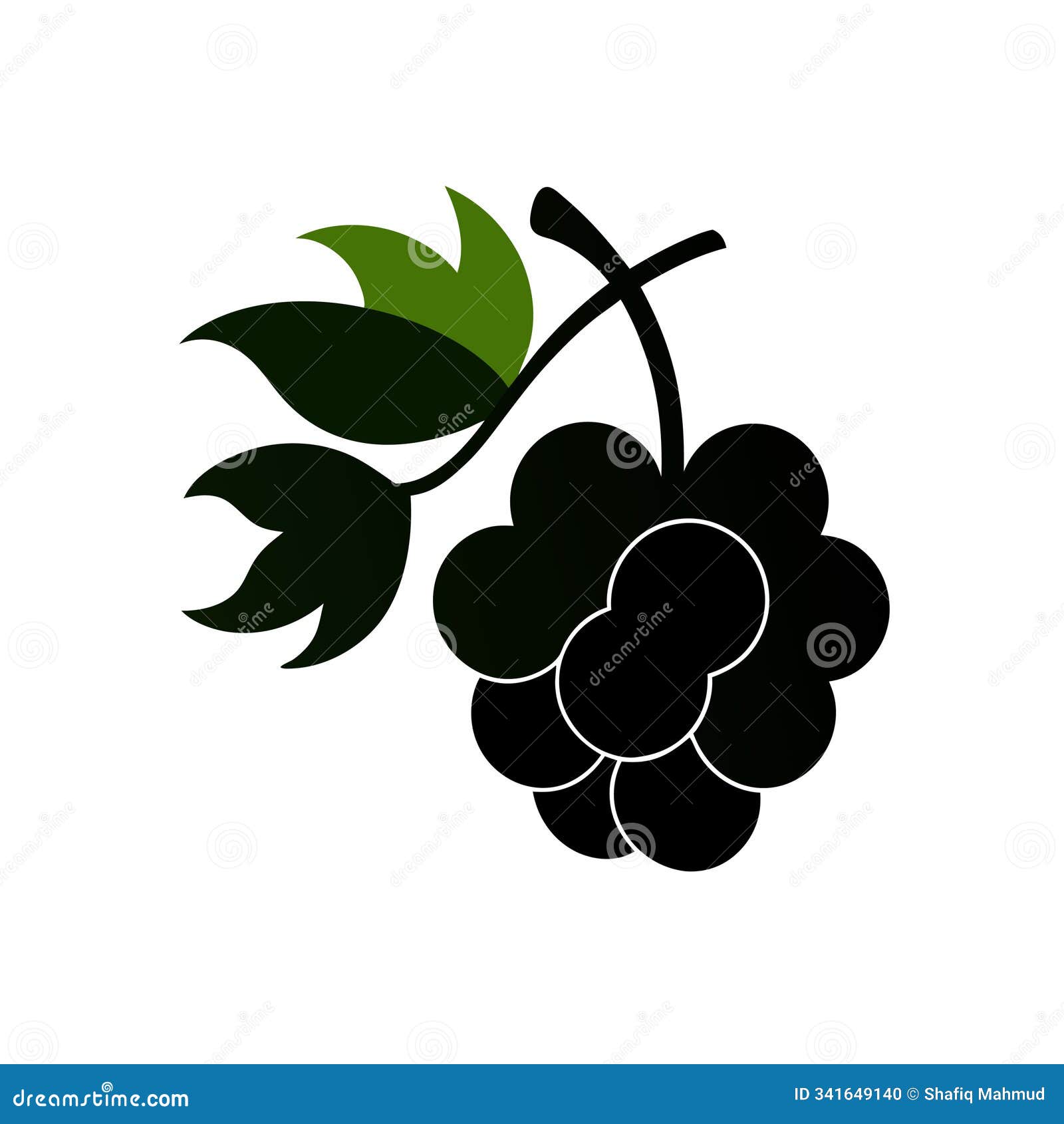 Black Silhouette Grape Cluster with Leaves Stock Illustration ...
