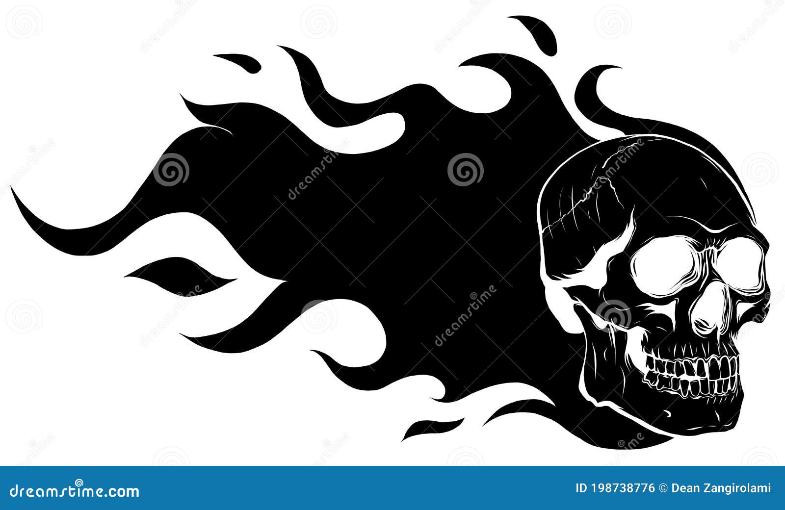 Black Silhouette Graphic Skull Vector Image Template with Flames Stock ...