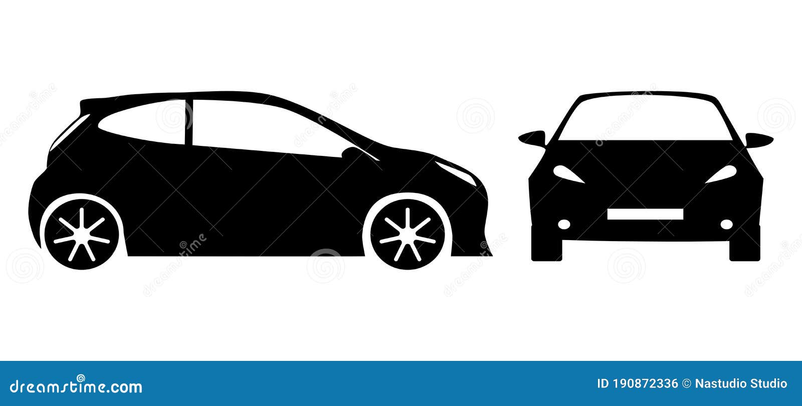 Black Silhouette Hatchback. Front View and Side View Stock Vector ...