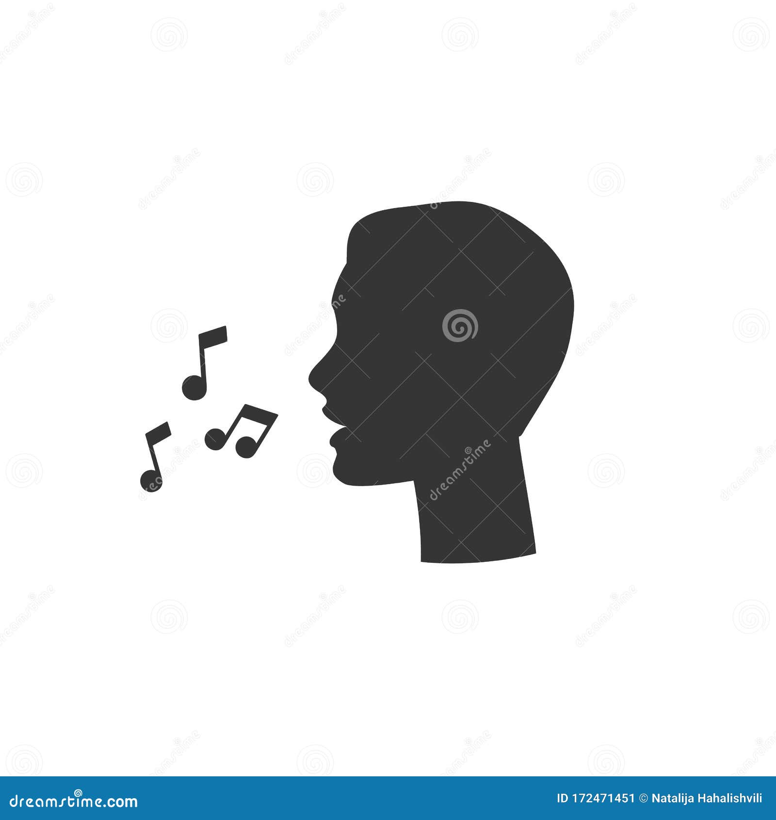 Black Silhouette Head Man and Note As Singing Icon. Stock Vector ...