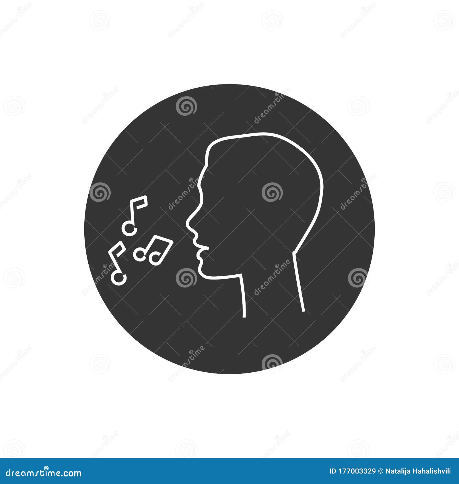 Black Silhouette Head Man and Note As Singing Line Icon. Stock Vector ...
