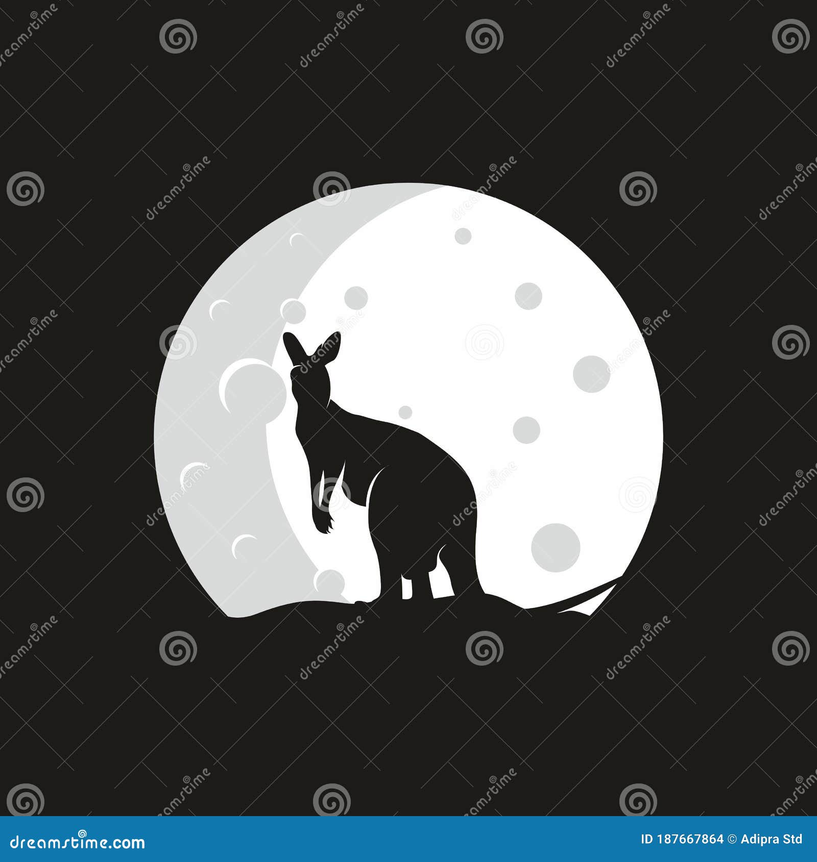 Silhouette of Kangaroo at Night in Front of the Moon Stock Vector ...