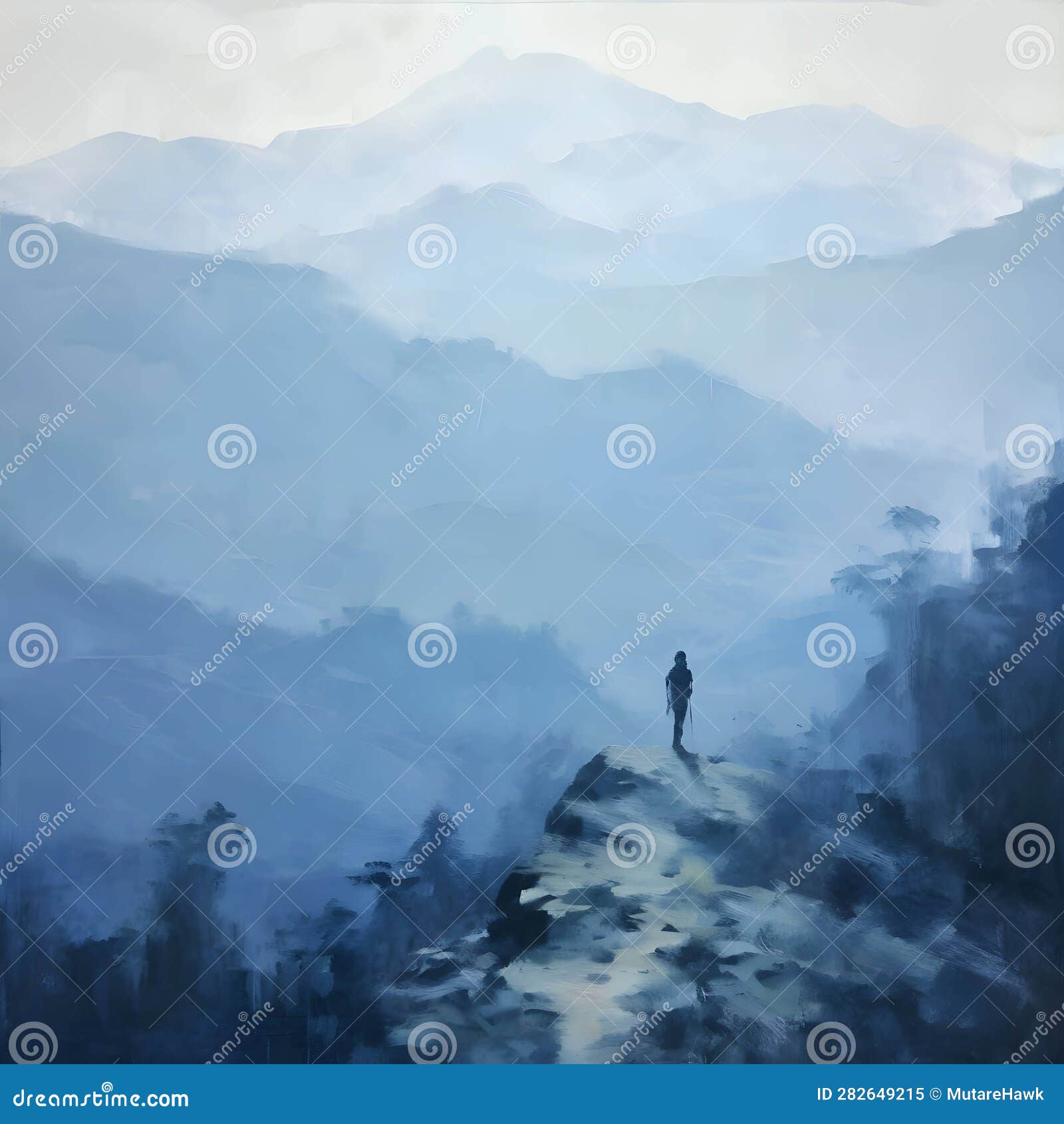 Black Silhouette of a Lonely Man on Blue Background Stock Vector ...