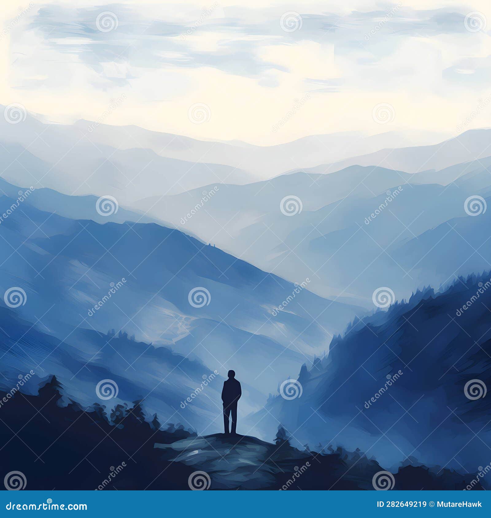 Black Silhouette of a Lonely Man on Blue Background Stock Vector ...