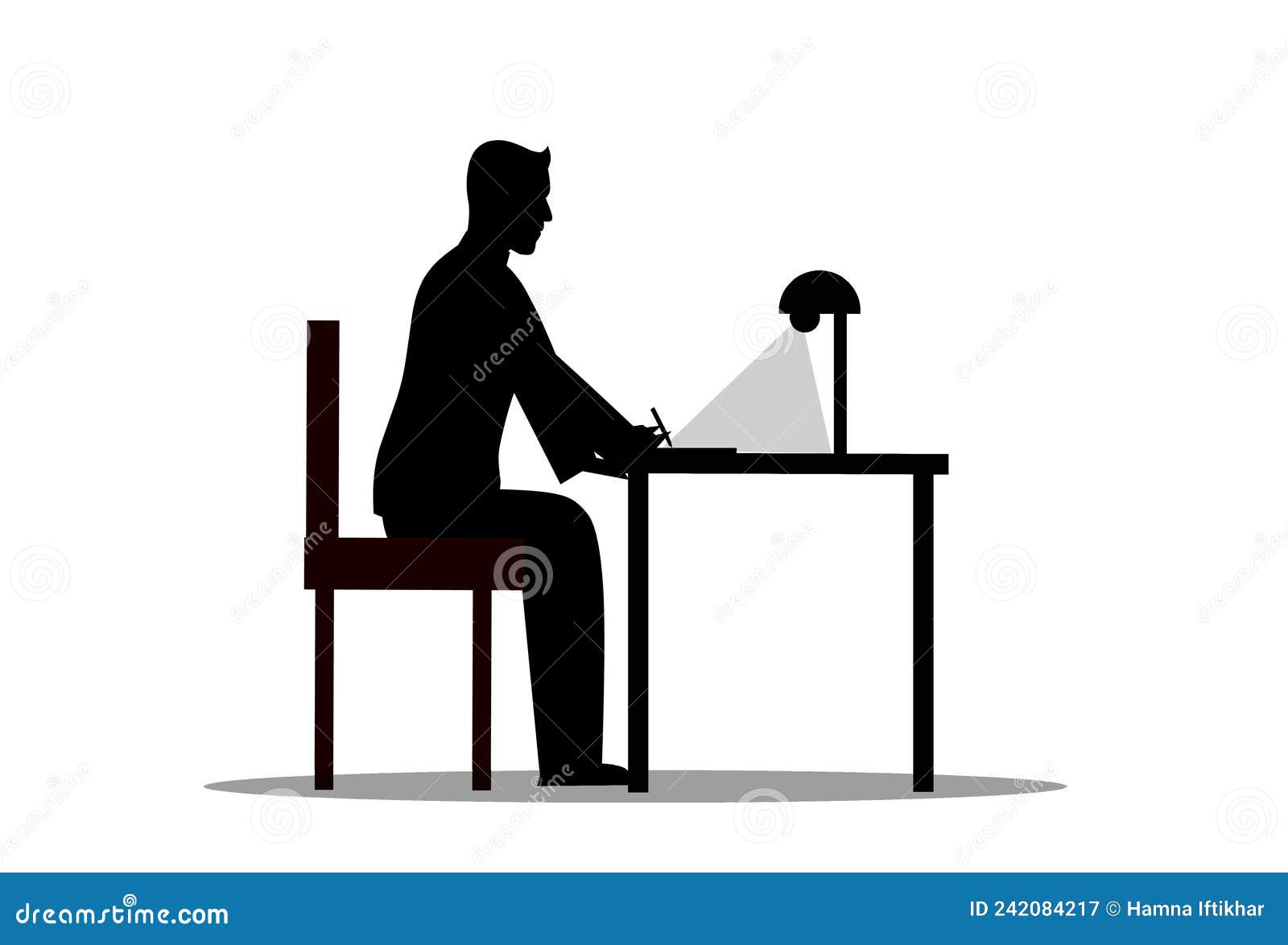 Black Silhouette of a Man Sitting on an Office Chair and Working on a ...
