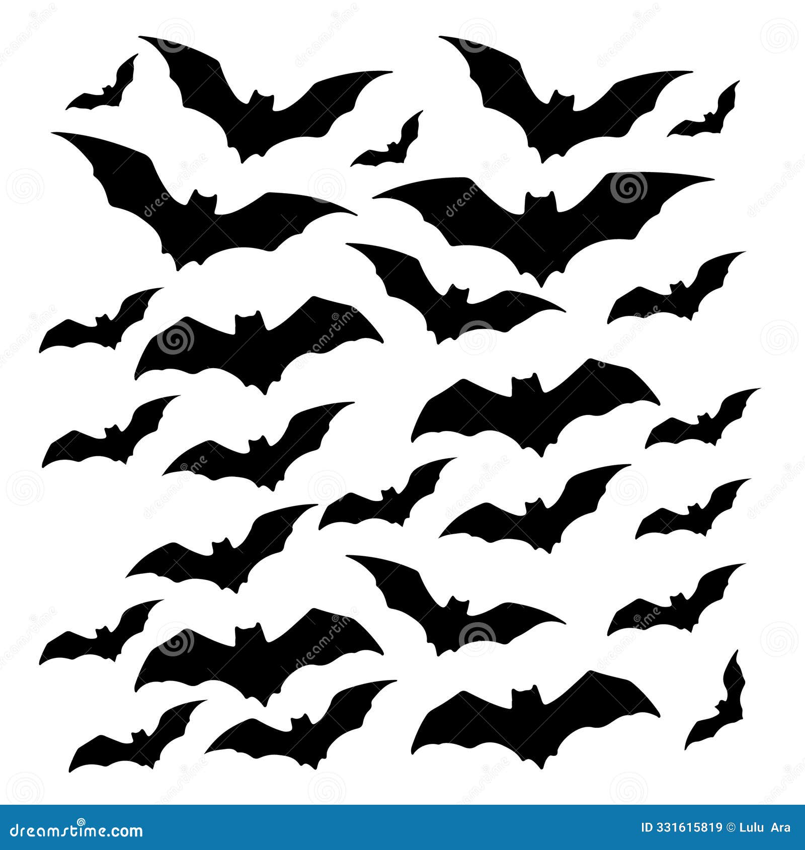 A Black Silhouette of Multiple Bats Flying Across a Plain White ...
