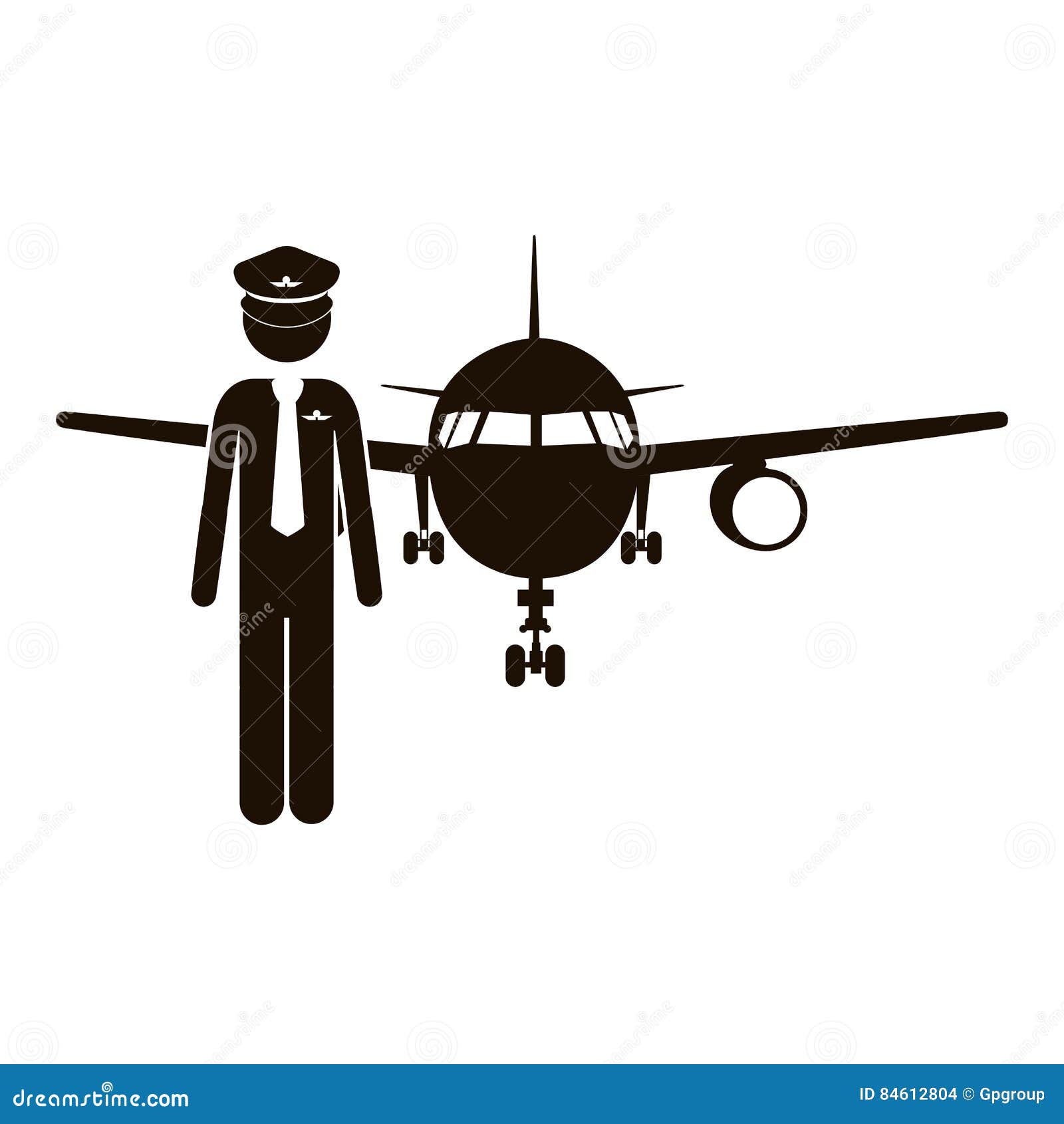 Black Silhouette Pilot with Aeroplane Stock Vector - Illustration of ...